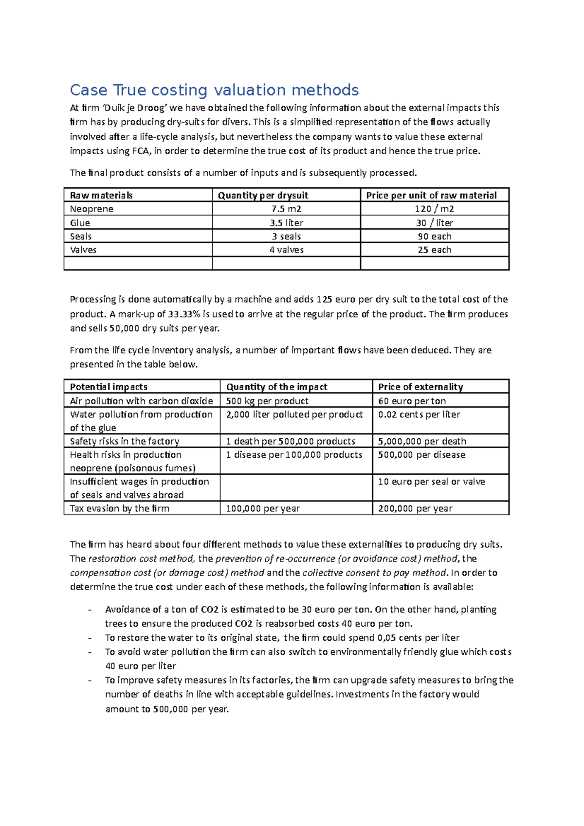 Case Study: True Costing Valuation Methods in Dry-Suit Production ...