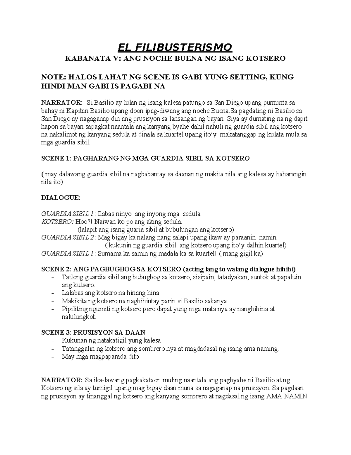 EL FILI Script: Kabanata V - Ang Noche Buena ng Isang Kotséro - Studocu