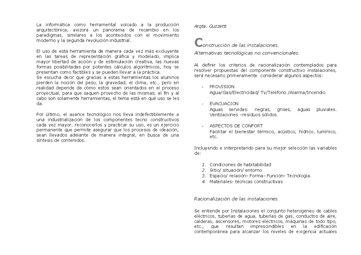 Instalaciones en Arquitectura: Racionalización y Sostenibilidad - Studocu