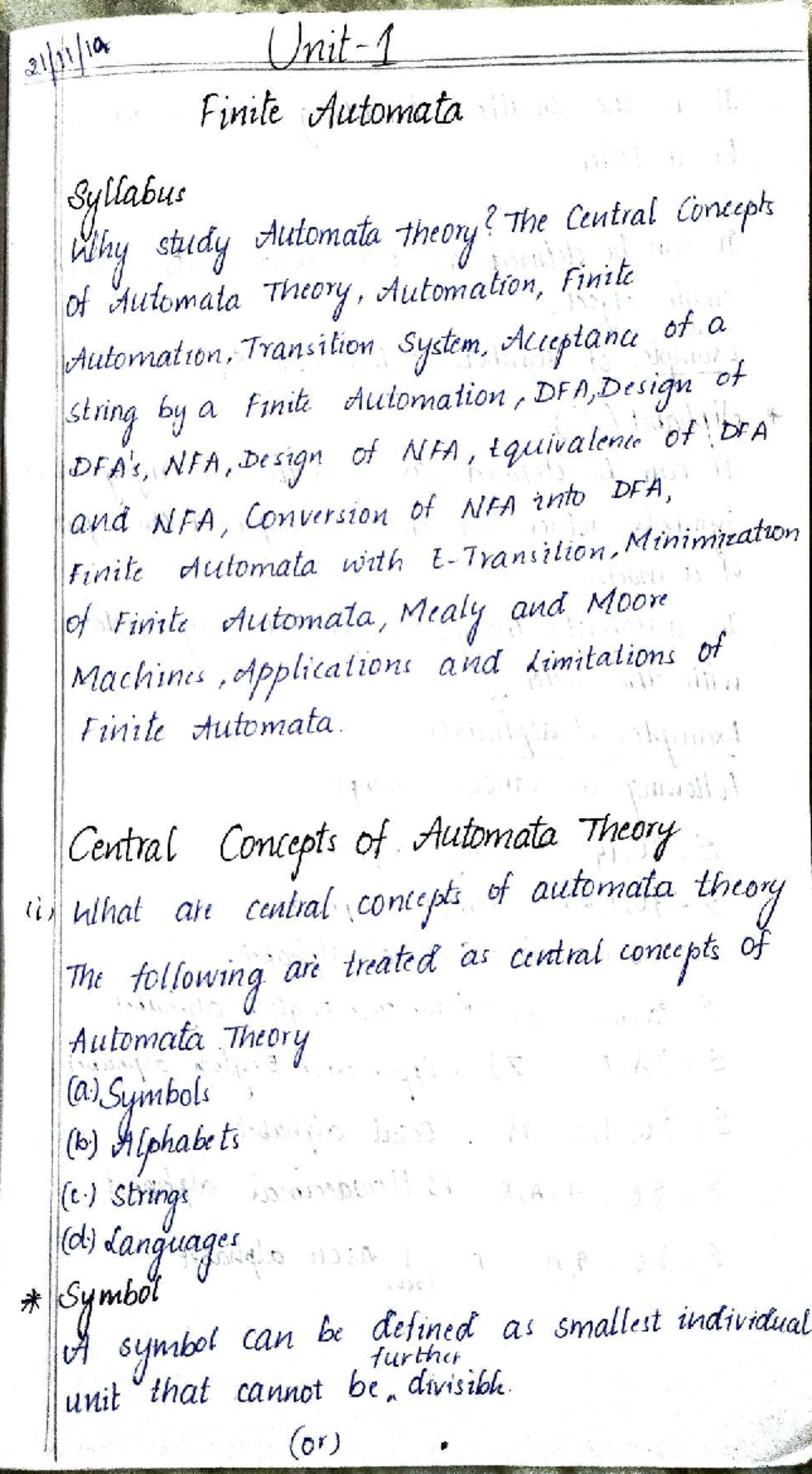 Finite Automata Theory: Key Concepts and Applications (CS101) - Studocu
