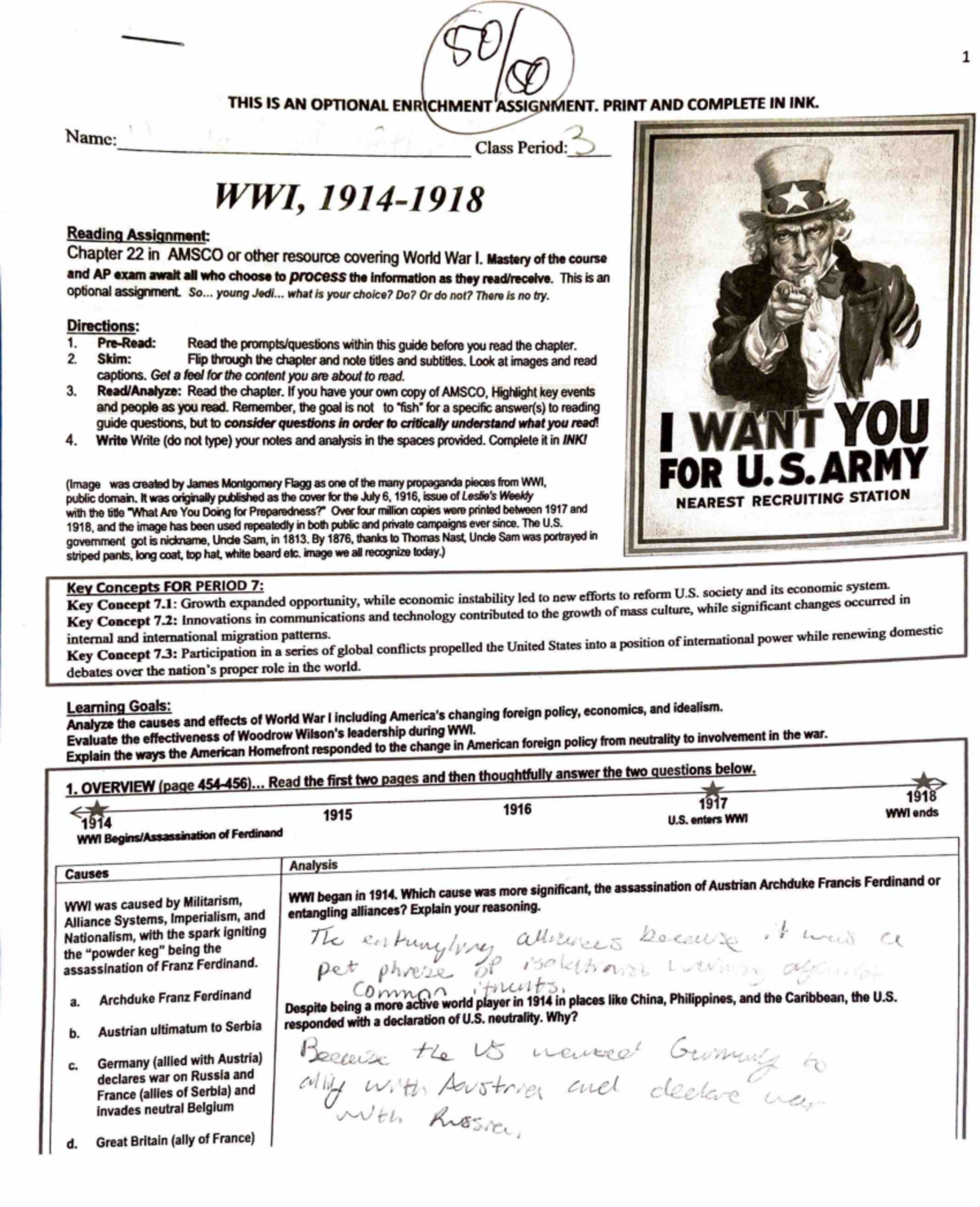 WWI: 1914-1918 Class Notes Assignment - Key Concepts & Analysis - Studocu