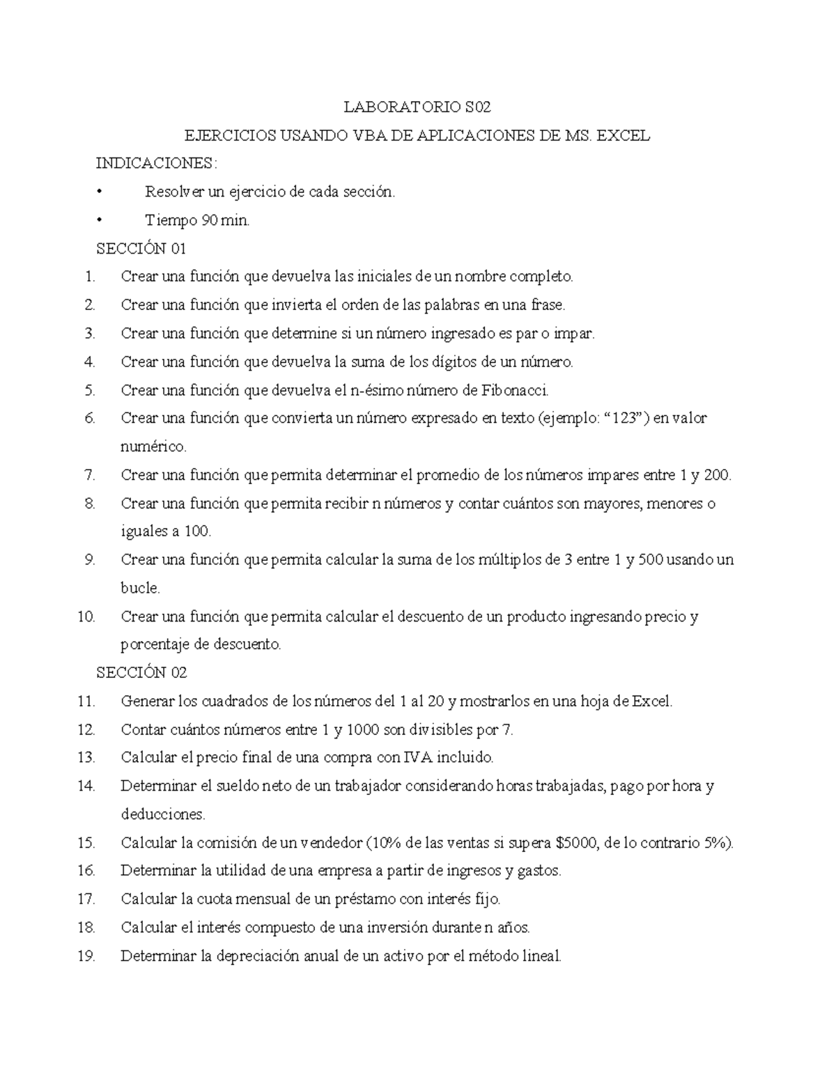 LABORATORIO S02 EJERCICIOS VBA EN MS EXCEL - 90 MINUTES - Studocu