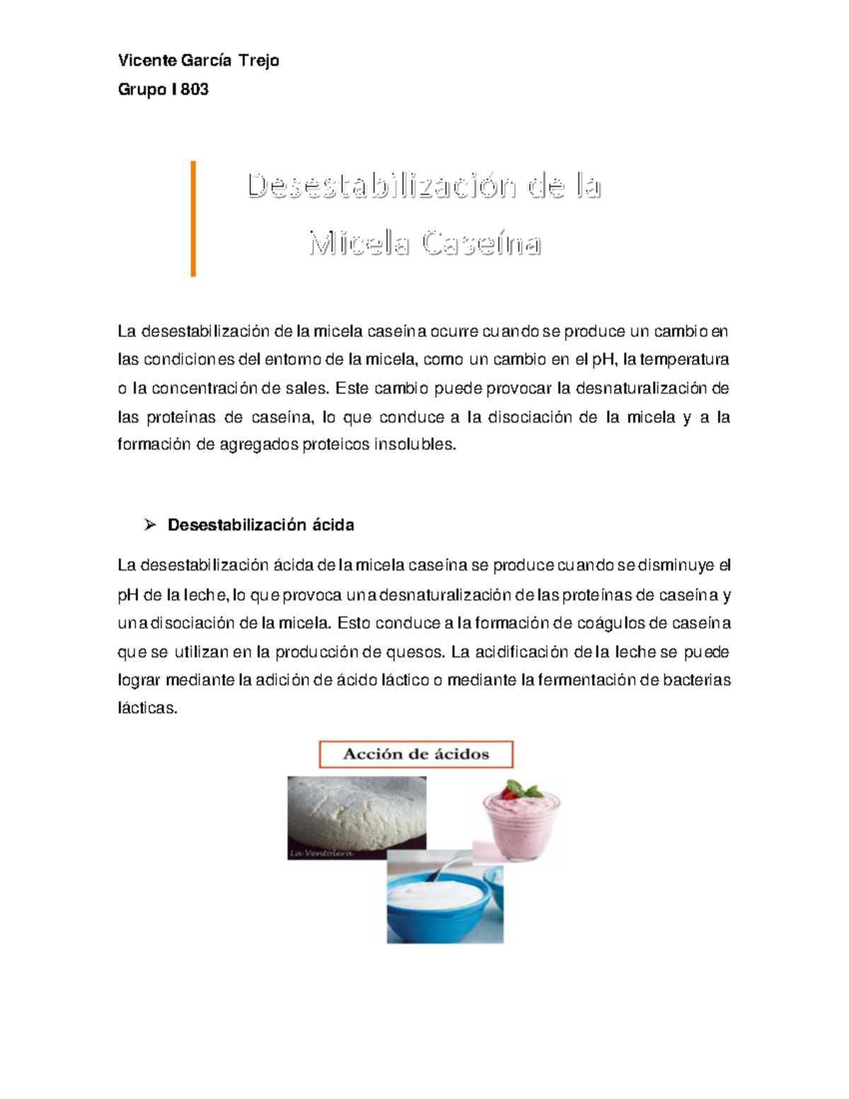 Desestabilización de la micela caseína: Aspectos y procesos clave - Studocu