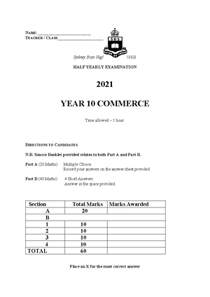 Year 10 Commerce - Grade: 10 - Secondary School - Studocu