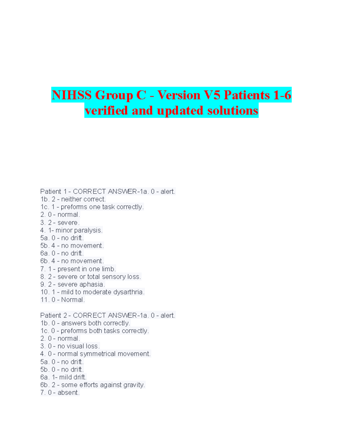 NIHSS Group C - V5 Patient Assessments and Solutions - Studocu