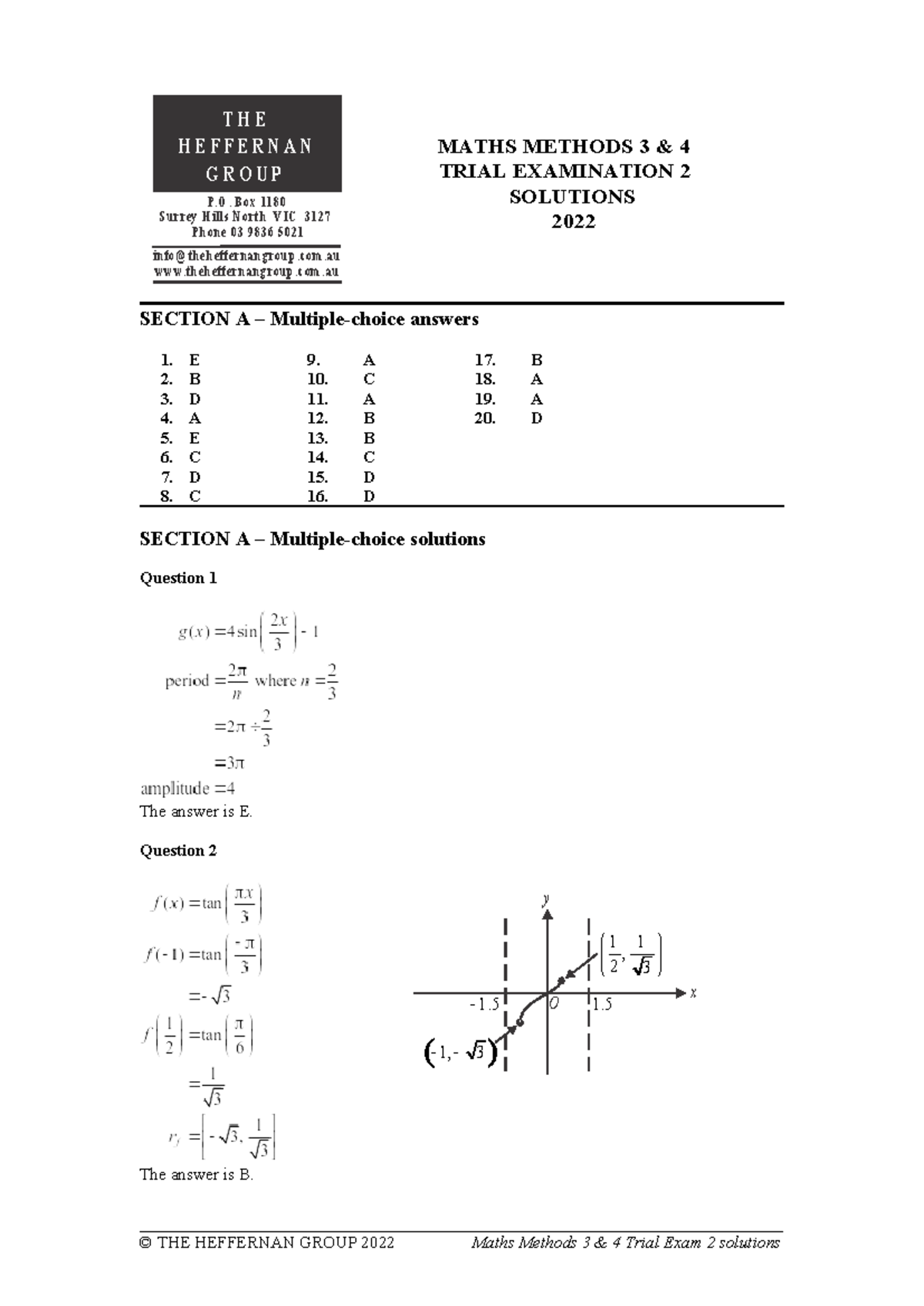 Solutions to MATHS METHODS Units 3 & 4 2022 Trial Exam 2 - Studocu