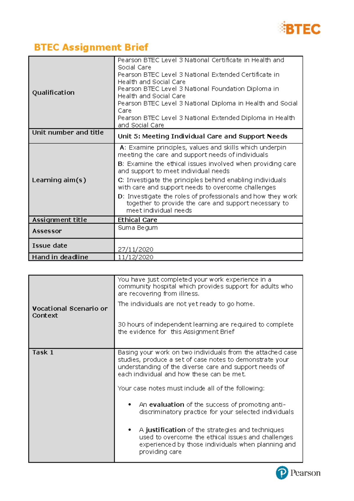 Assignment Brief Unit-5 - BTEC Assignment Brief Qualification Pearson ...