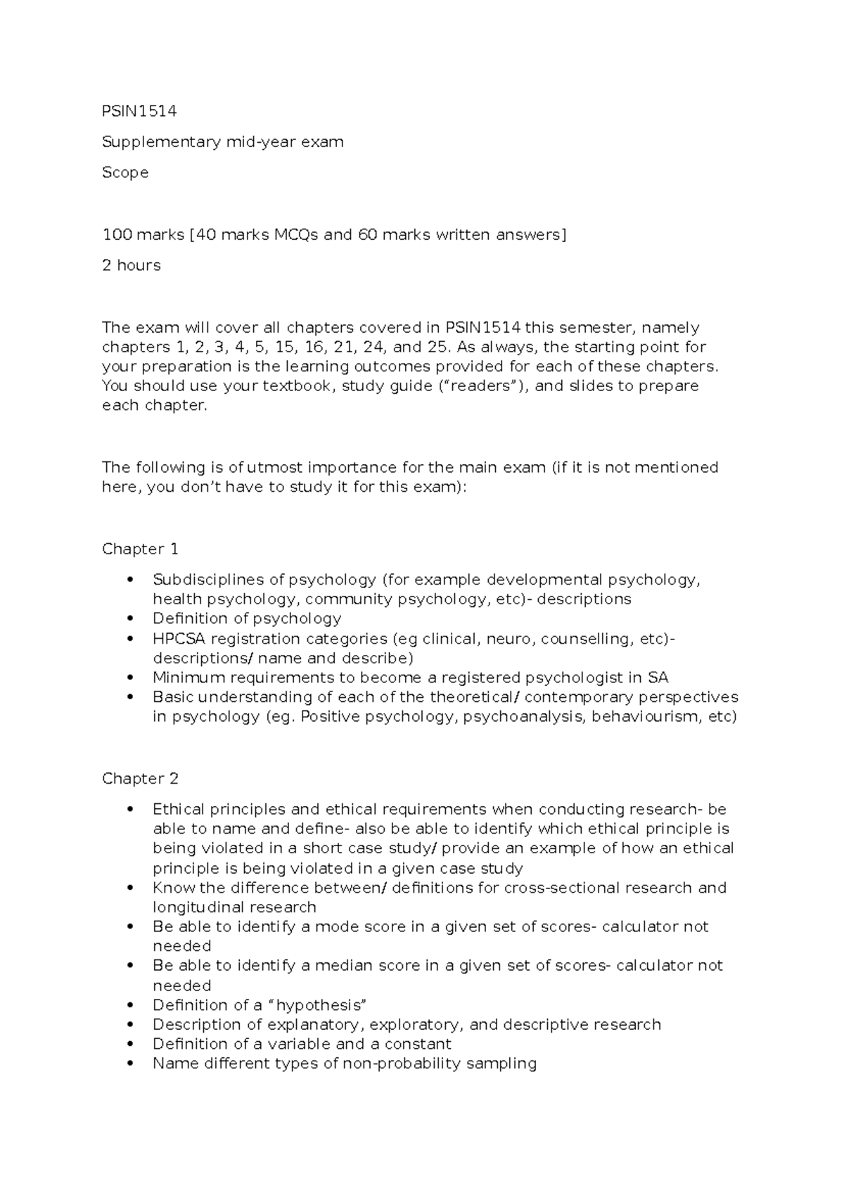 PSIN1514 Supplementary Exam Scope 2024: Key Chapters & Topics Overview ...