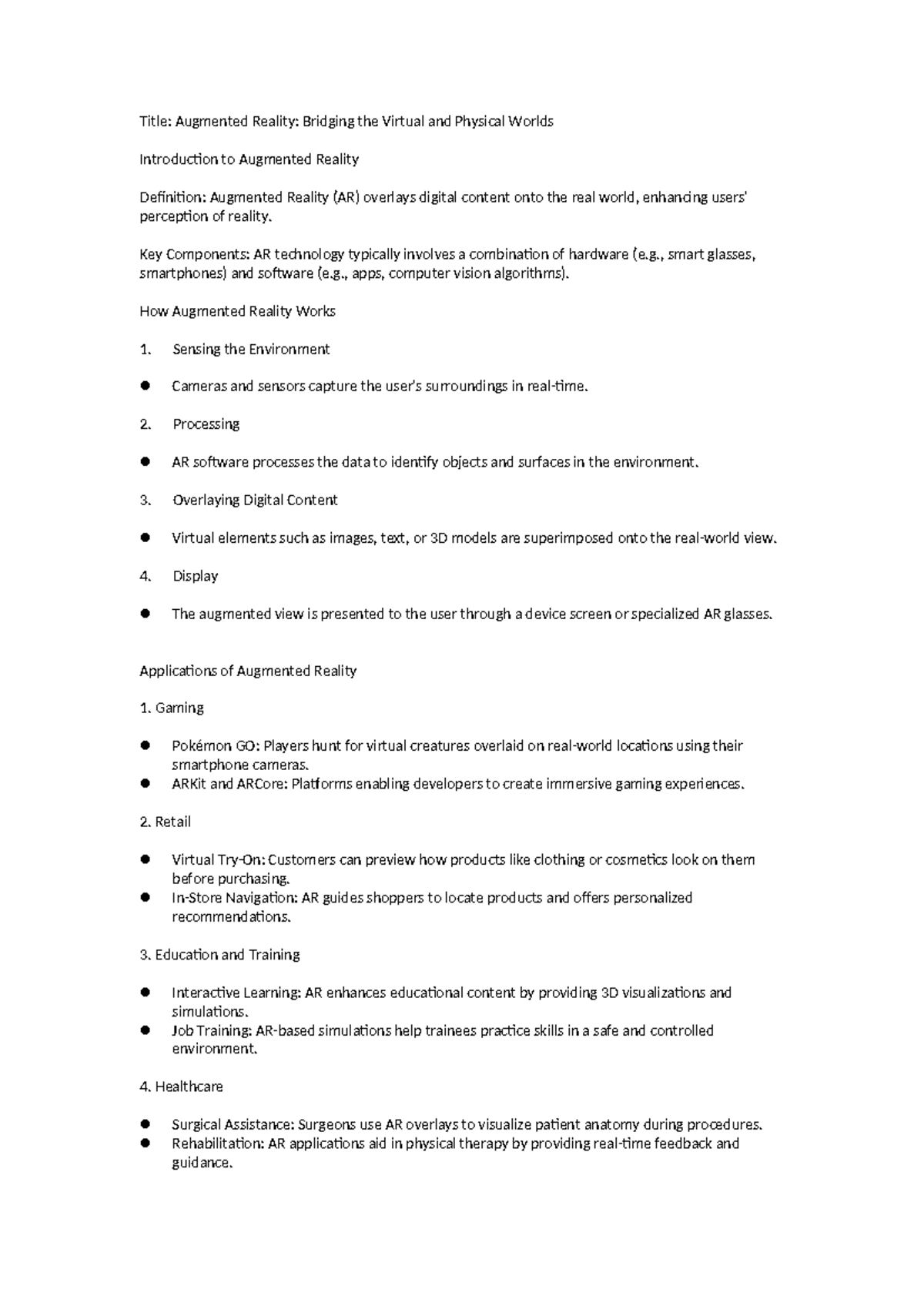 AR - Essay on Augmented Reality: Merging Virtual & Physical Worlds ...