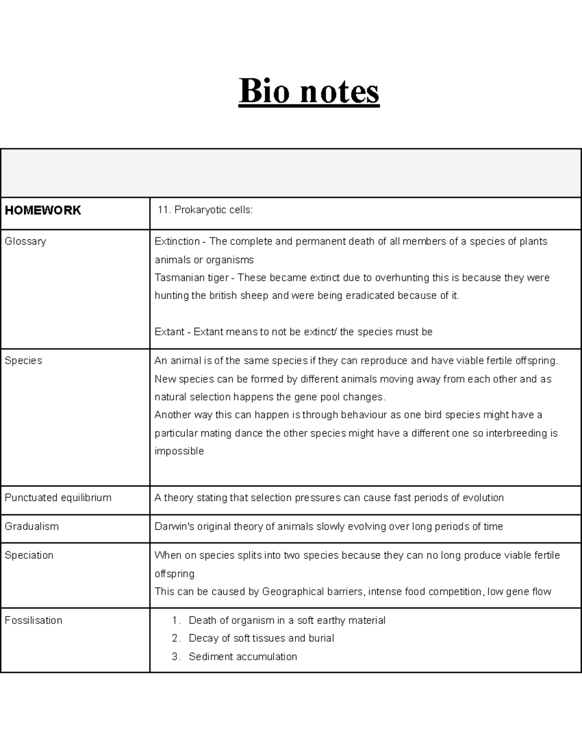 Bio Notes: Homework 11 - Prokaryotic Cells & Evolution Concepts - Studocu