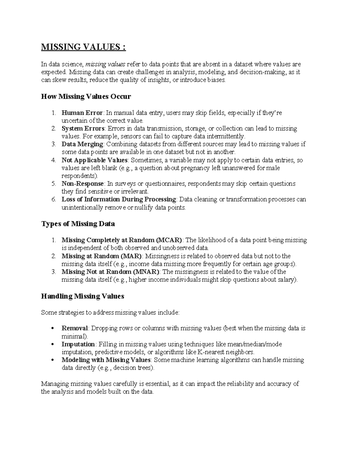 Missing Values - Notes for all - MISSING VALUES : In data science ...