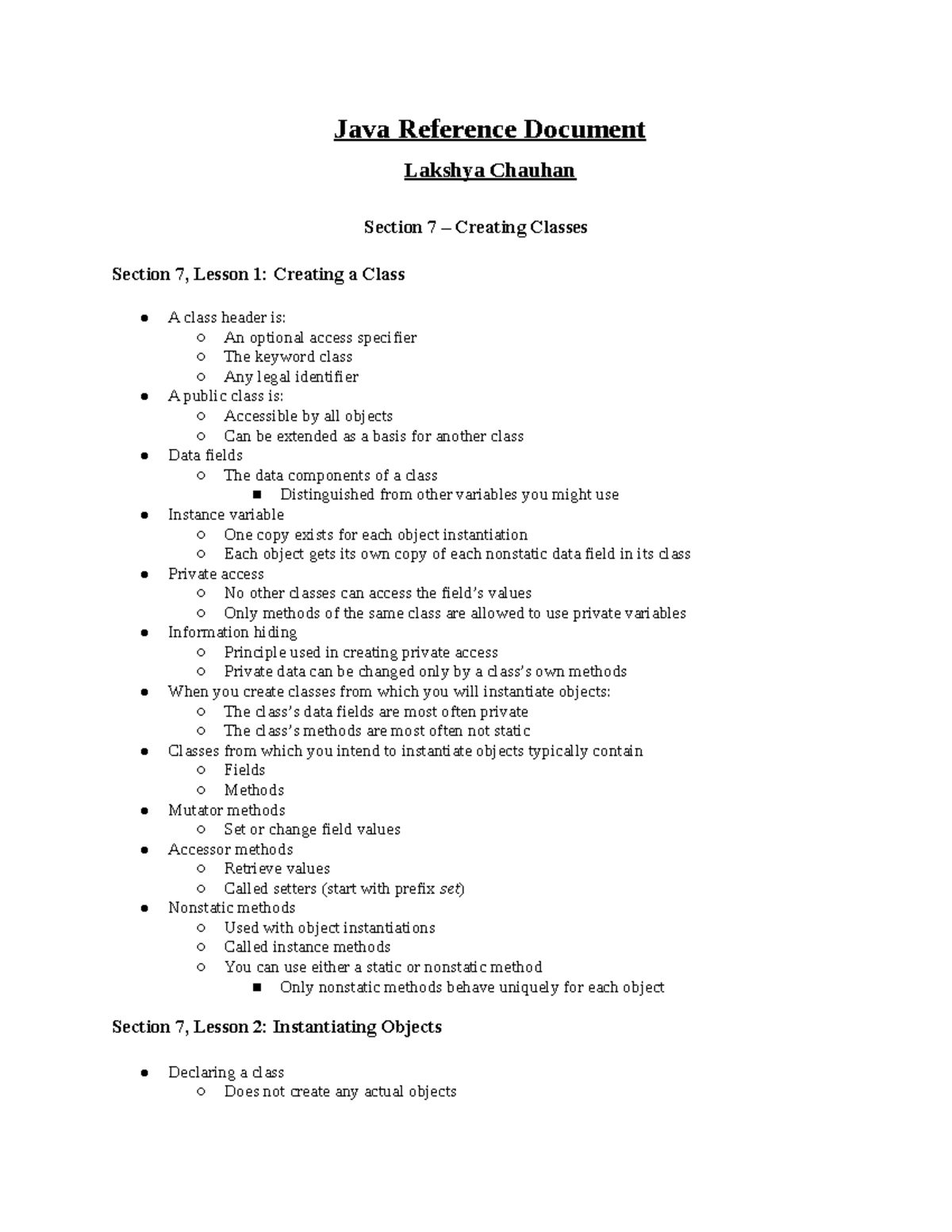 Java Reference Document [ Section 7] - Java Reference Document Lakshya Chauhan Section 7 ...