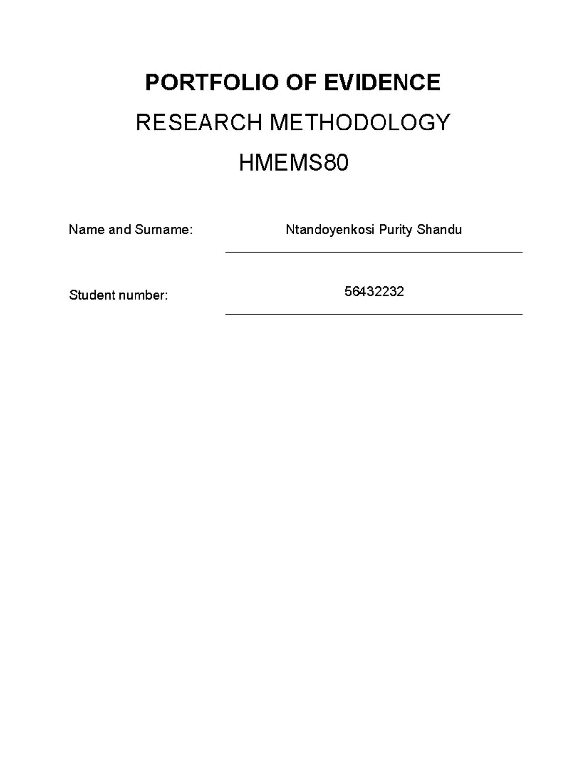 Portfolio of Evidence: Research Methodology HMEMS80 by Ntandoyenkosi ...