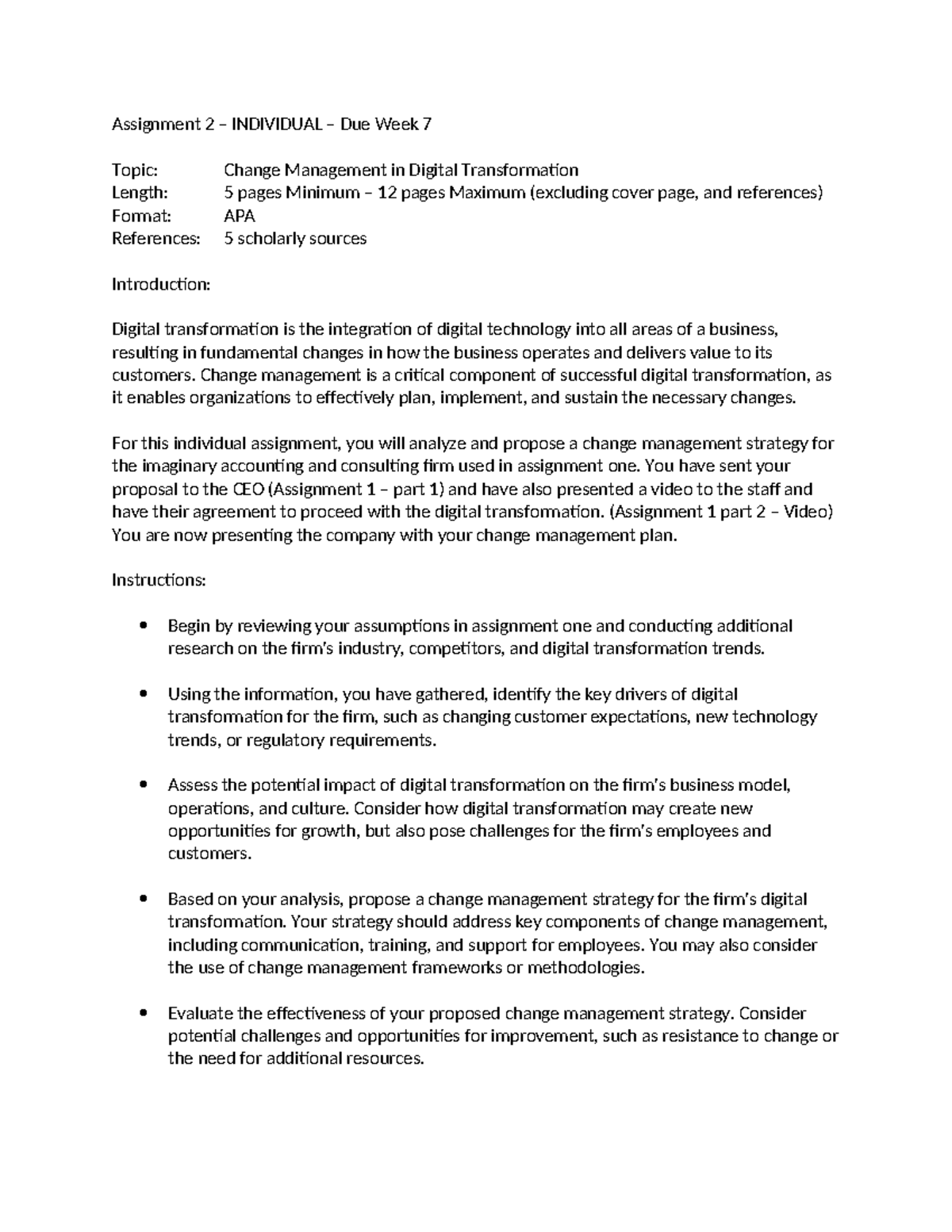 Assignment 2 - Change Management for Digital Transformation Instruction ...