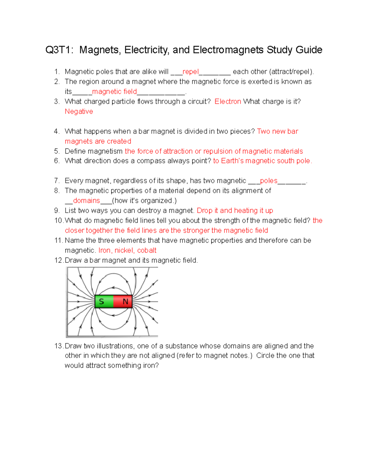 Q3T1 Magnets, Electricity, and Electromagnets Study Guide Answer key ...