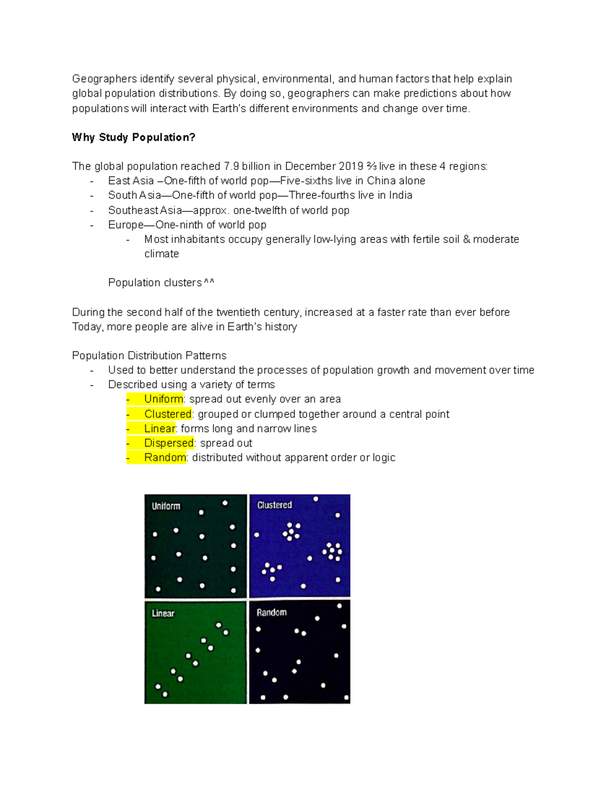 APHG Chapters 3 & 4: Understanding Global Population Distribution - Studocu