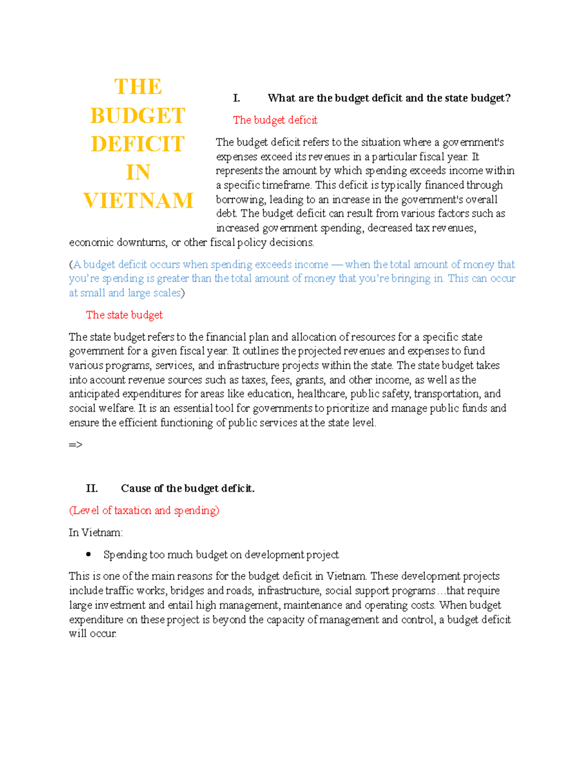 The budget deficit in vietnam - I. What are the budget deficit and the ...