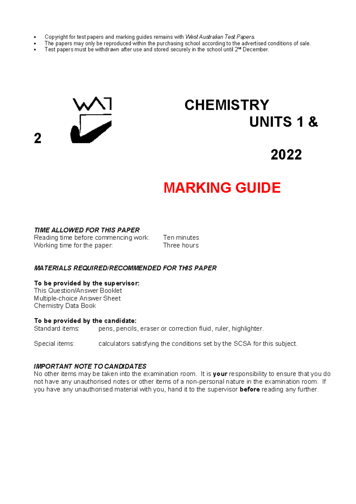 2022 CHEMISTRY UNITS 1 2 MARKING GUIDE - Studocu