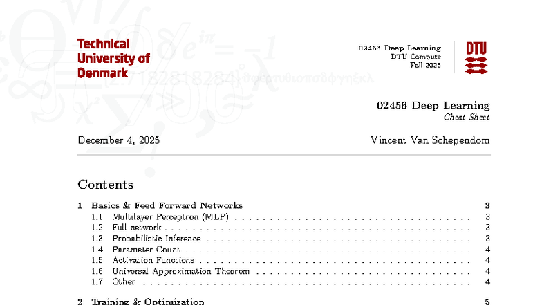 02456 Deep Learning Cheat Sheet - Summary for Fall 2025 - Studocu