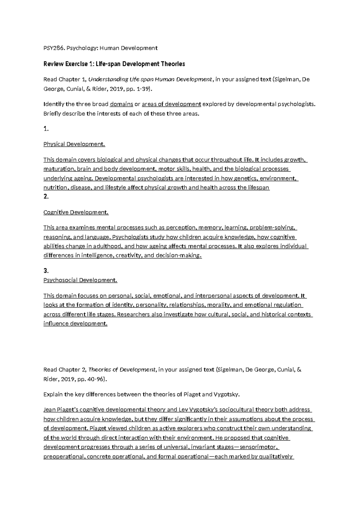 PSY286. Review Exercise 1: Development Theories in Human Development ...