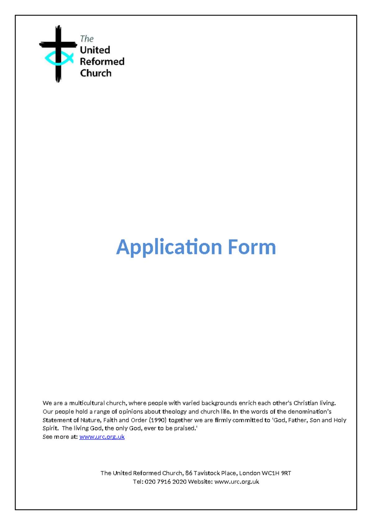 URC Application Form for Lay Staff Positions: Important Guidelines ...