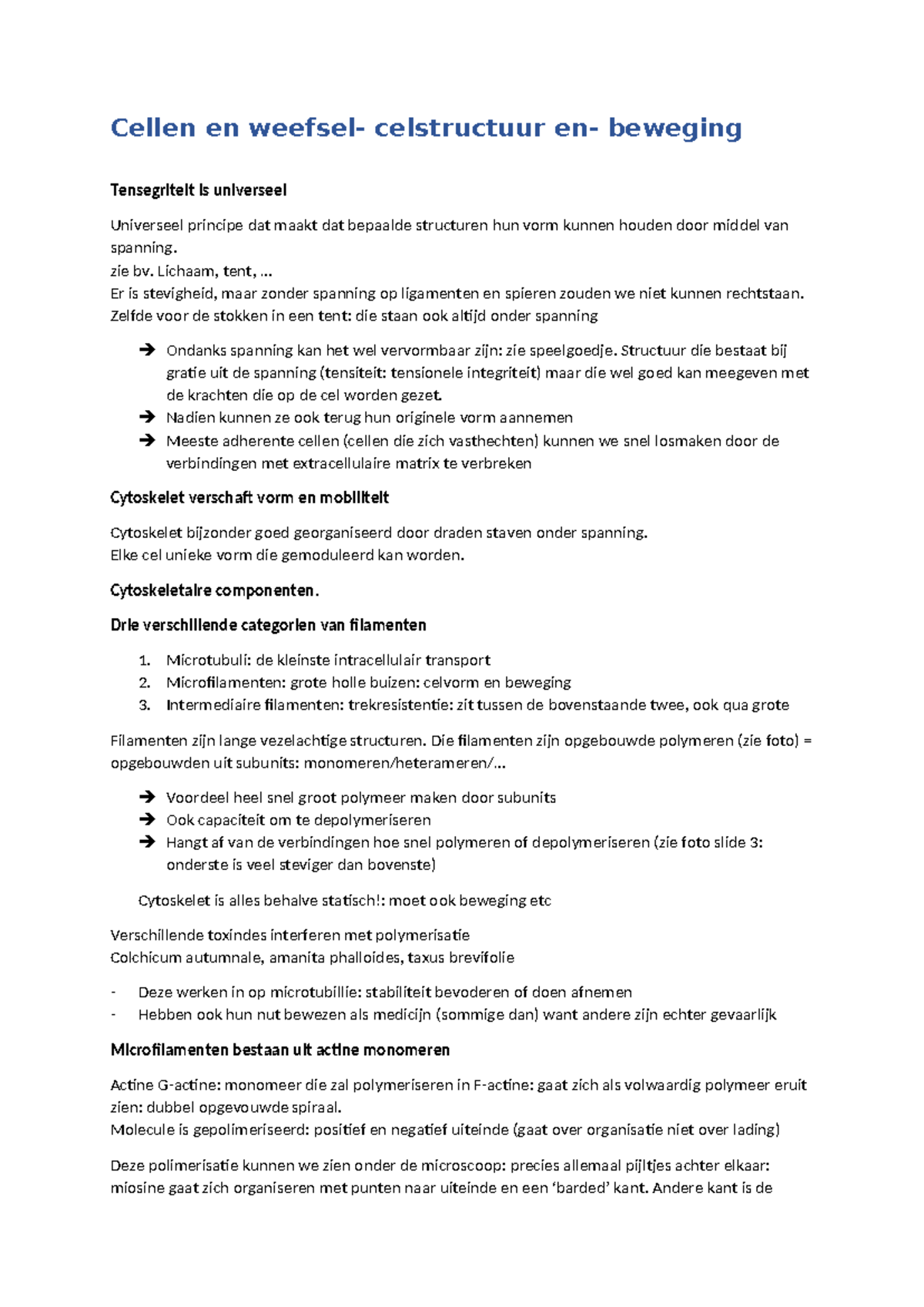 Cellen en Weefsel: Celstructuur, Beweging en Polymerisatie (Biologie ...