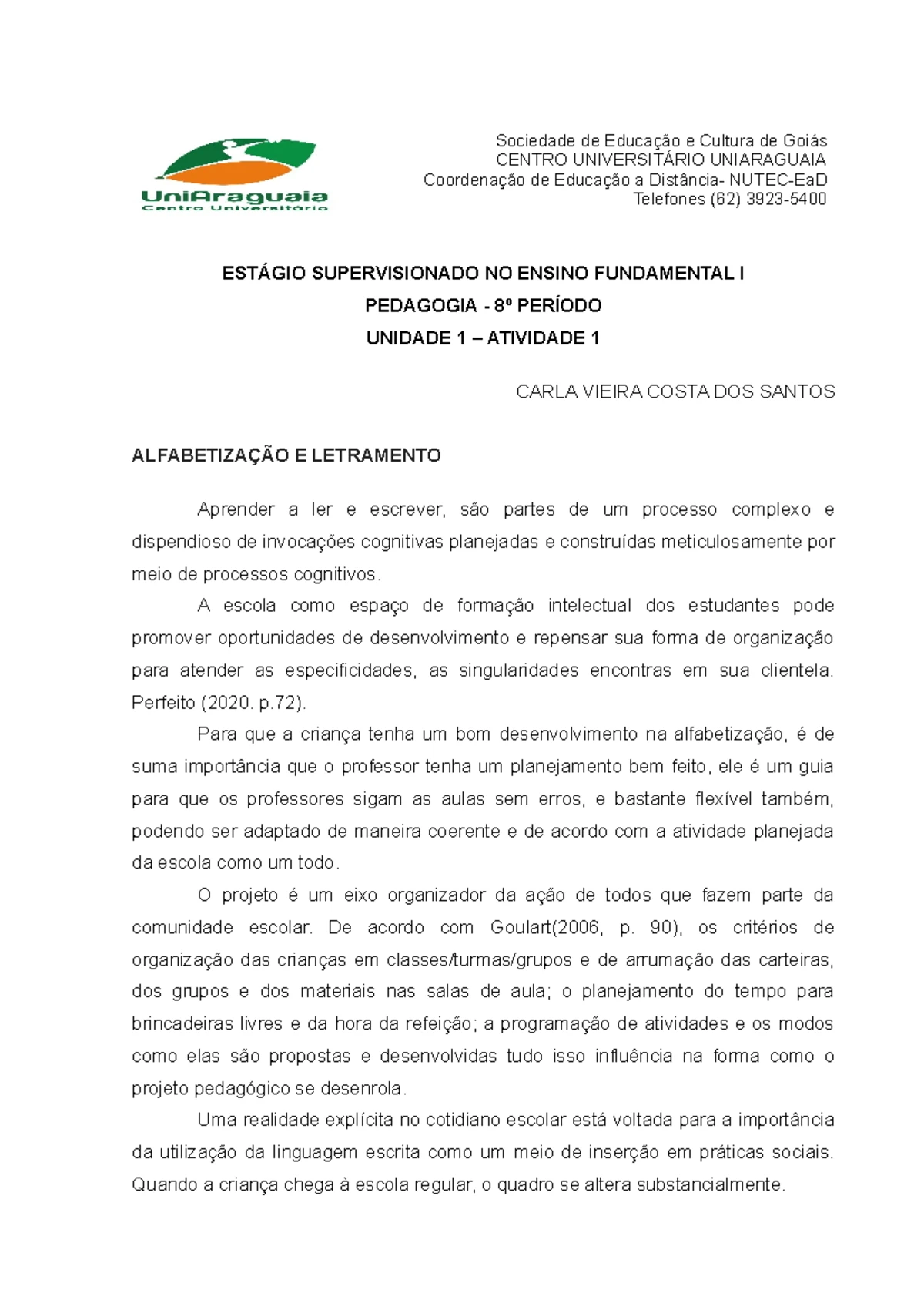 Relatório Final do Estágio Supervisionado em EJA - 2022 - Studocu