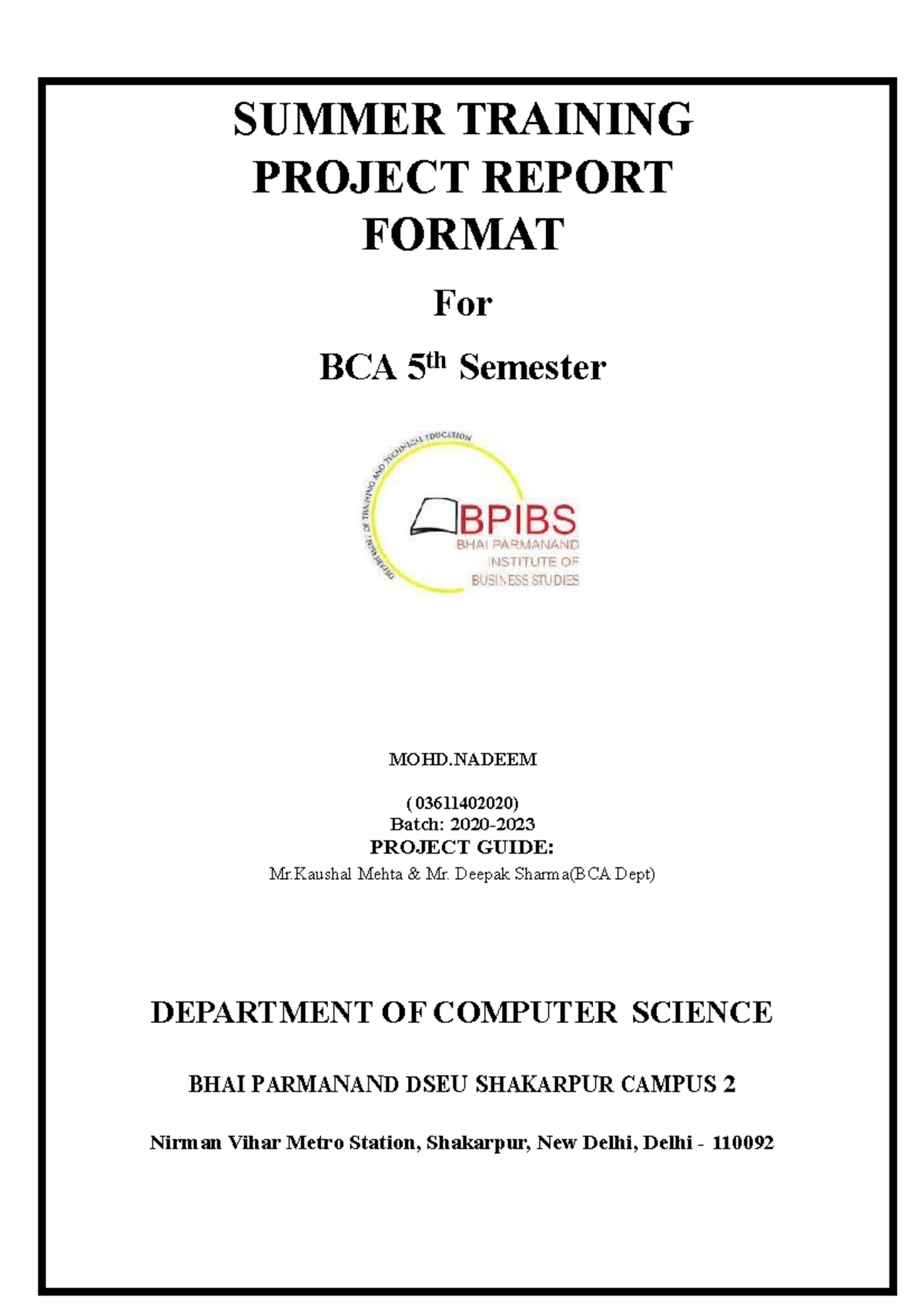 BCA 5th Sem Summer Training Internship Project Report by Mohd Nadeem ...