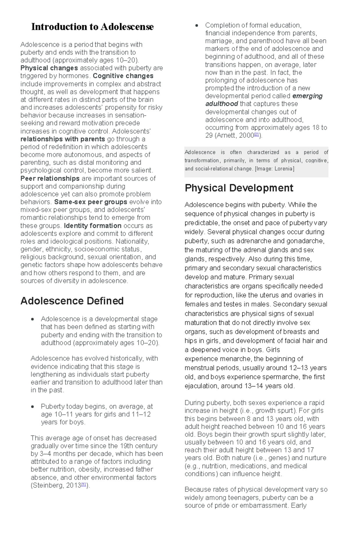 Adolescence: Key Concepts and Developmental Changes (Course Code ...