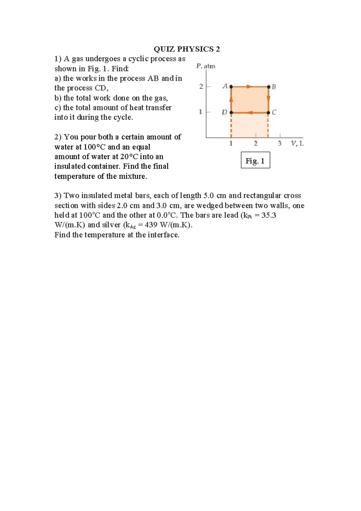 Quiz on Thermodynamics & Heat Transfer - Physics 2 - Studocu
