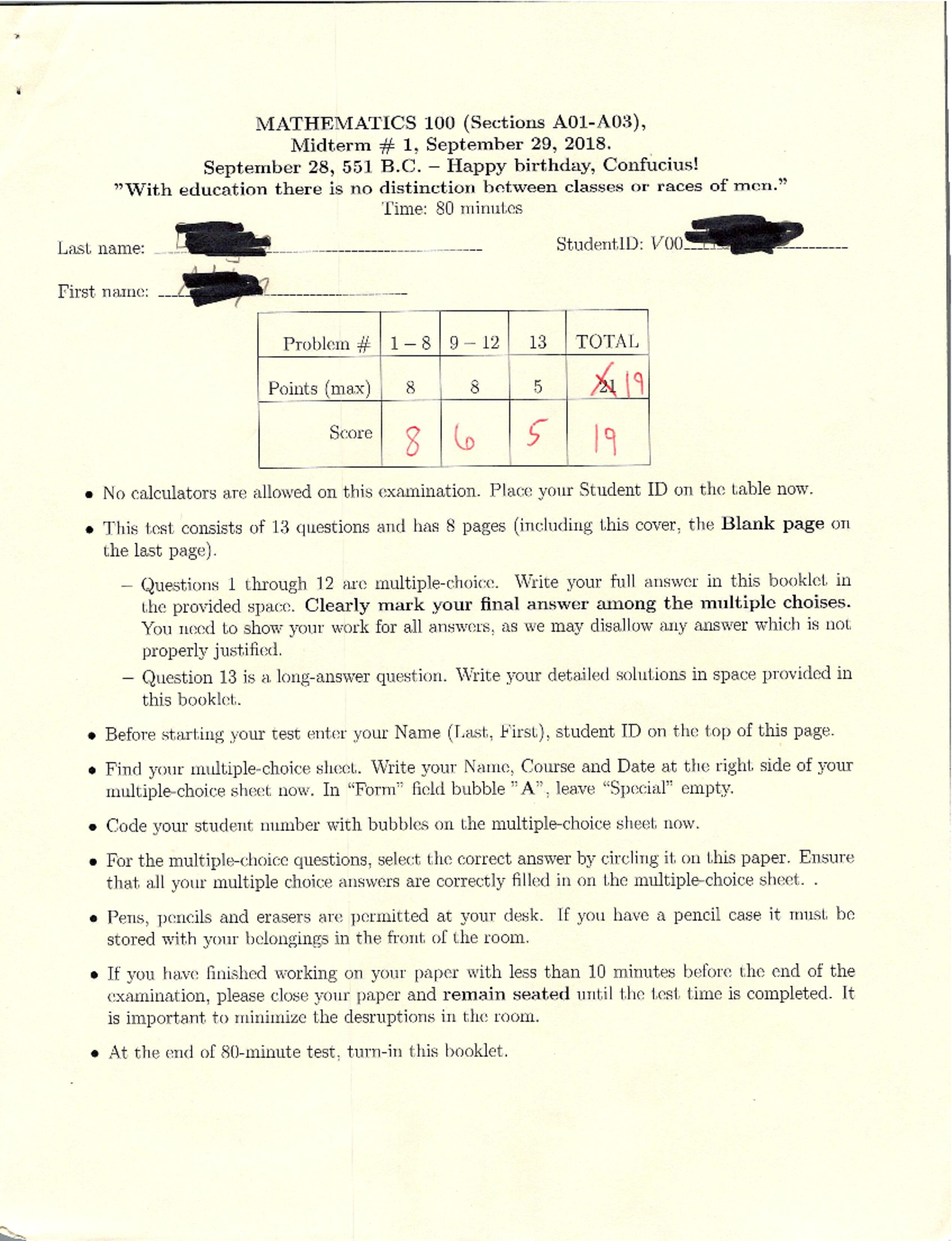 MATH 100 - Midterm Exam Review - Fall 2018 - Studocu