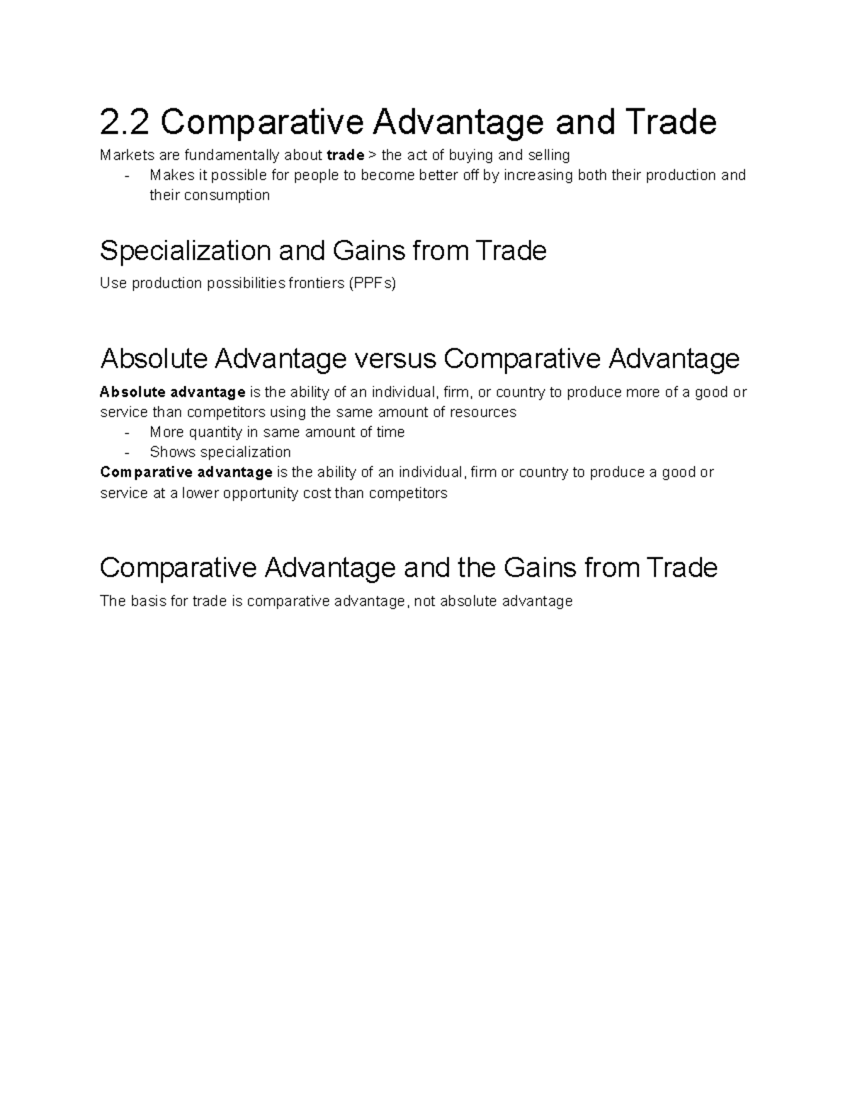 Chapter 2.2: Comparative Advantage and Trade Insights - Studocu