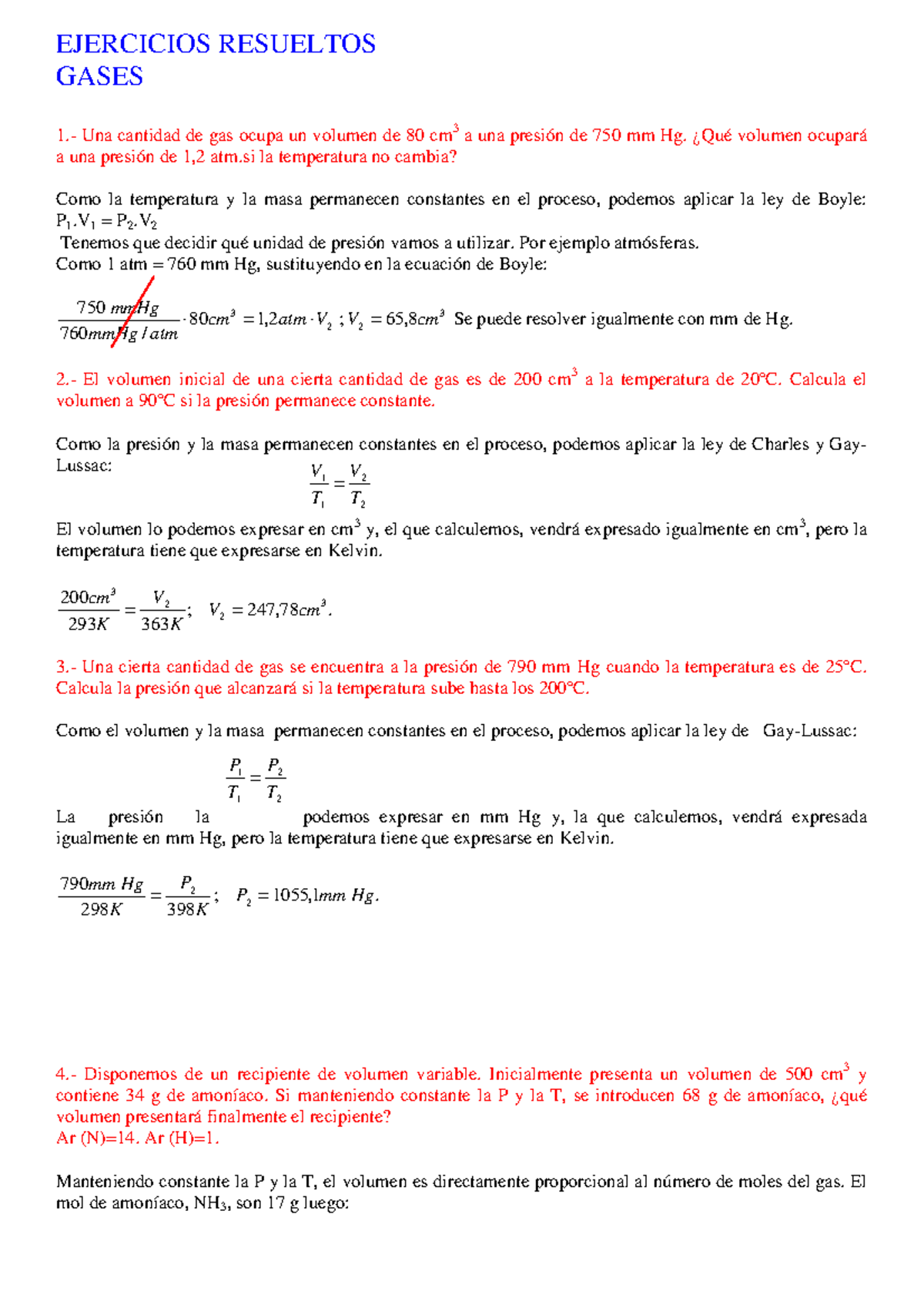 Ejercicios Resueltos de Gases Ideales - EJERCICIOS GASES 1 - Studocu
