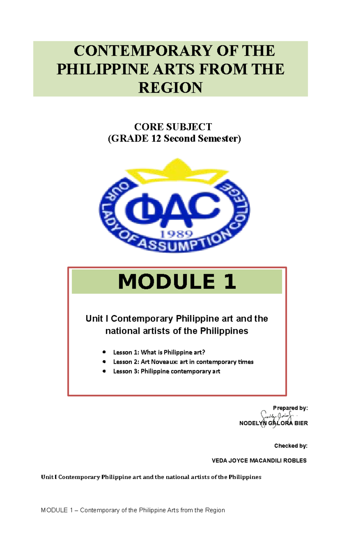 Module 1 Contemporary OF THE Philippine ARTS FROM THE Region ...