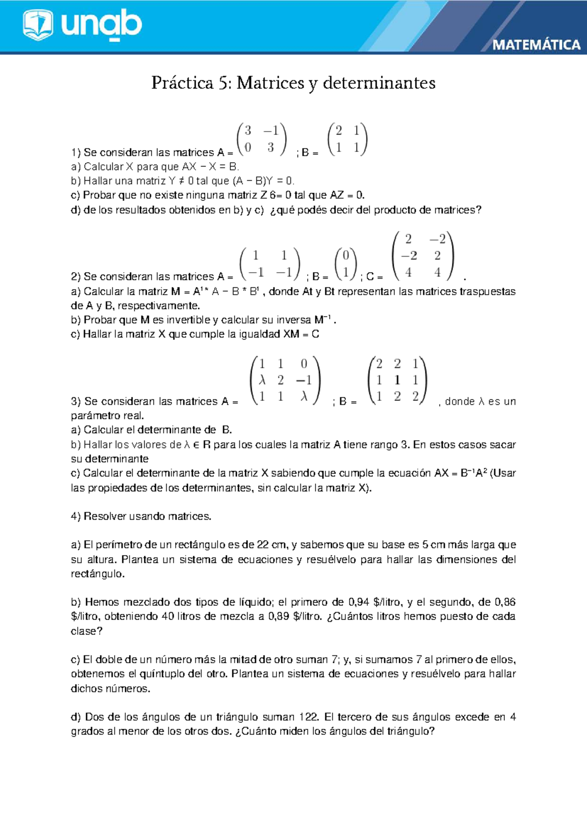 Práctica 5: Cálculo de Matrices y Determinantes - Studocu