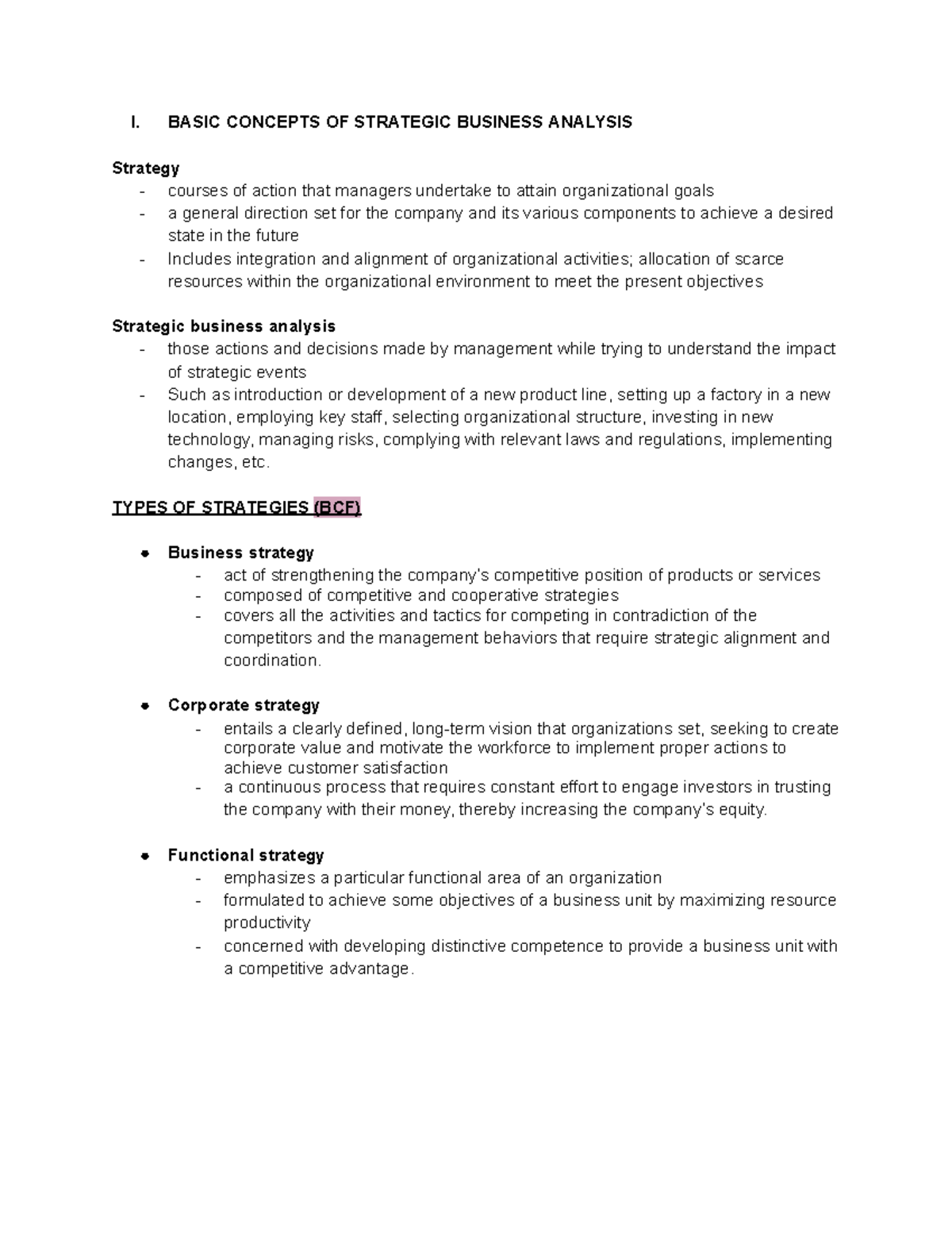 Strategic Business Analysis: Concepts and Approaches - Studocu