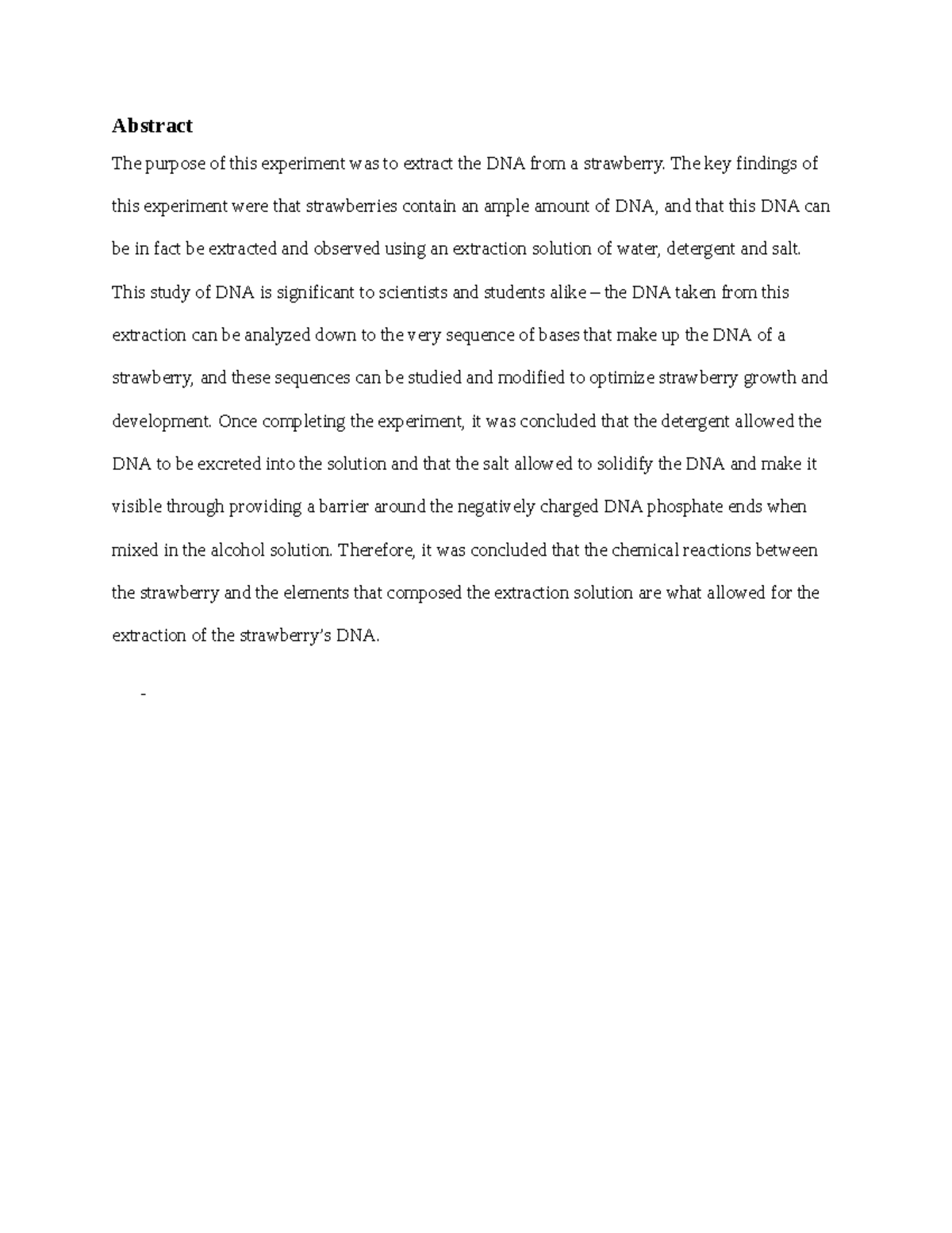 Strawberry extraction - Abstract The purpose of this experiment was to ...