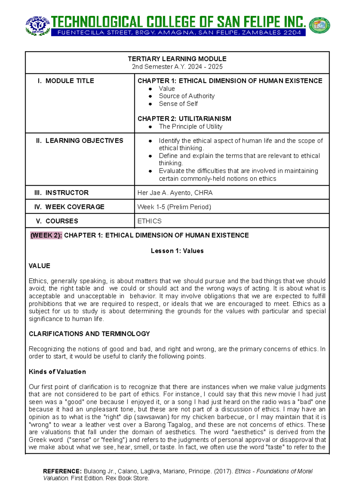 Ethics- Module- Prelim - TERTIARY LEARNING MODULE 2nd Semester A. 2024 ...