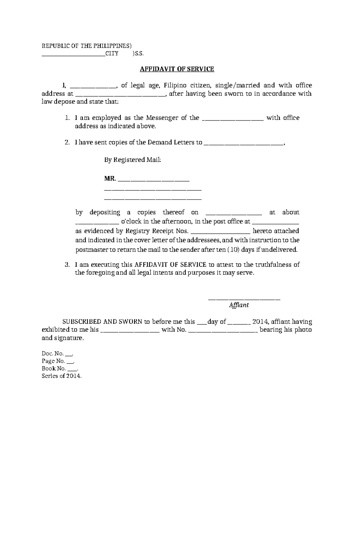Affidavit of Service Template - Legal Document Guidelines - Studocu
