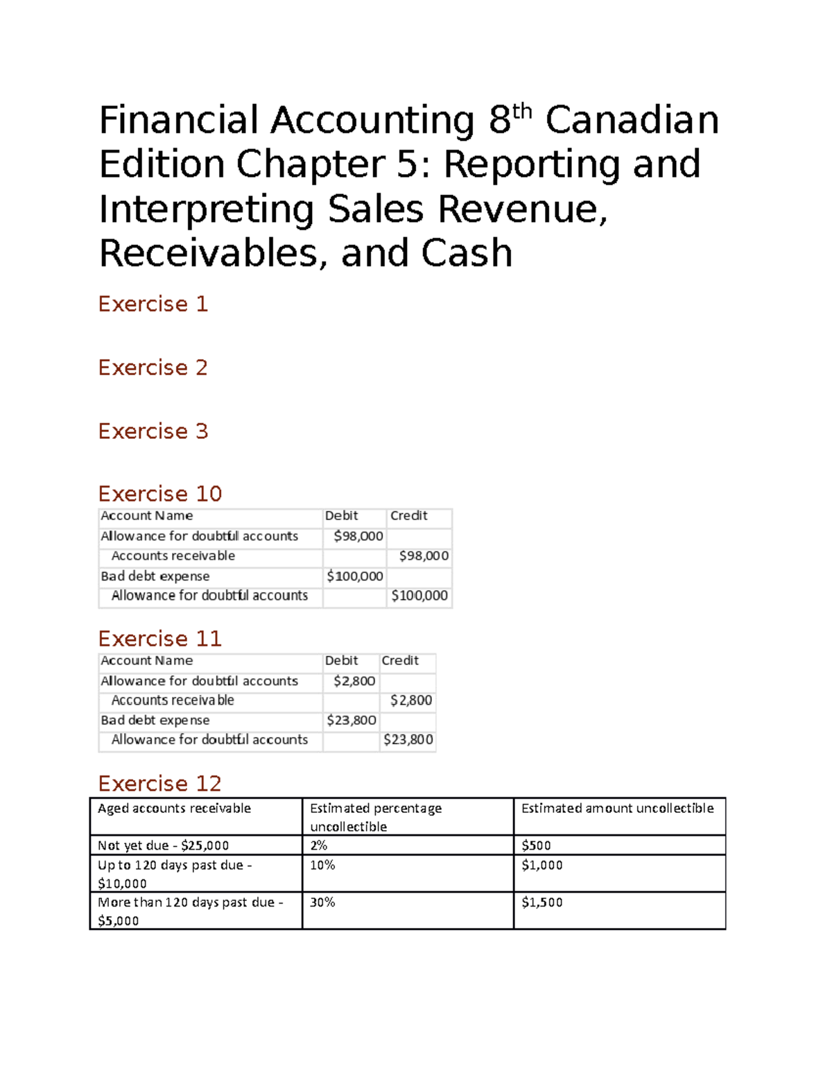 Chapter 5 Exercises - Textbook work. - Financial Accounting 8 th Canadian Edition Chapter 5 ...