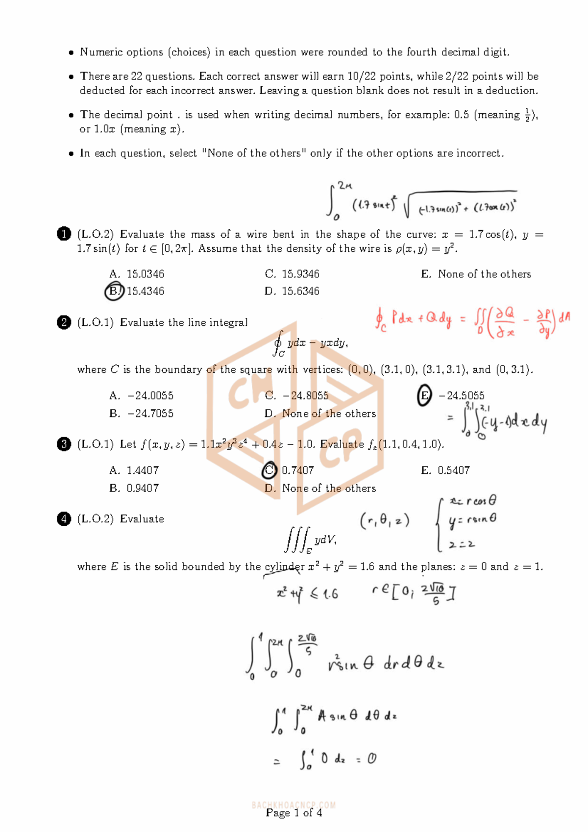241 - Final Exam: Evaluation of Mathematical Concepts and Integrals ...