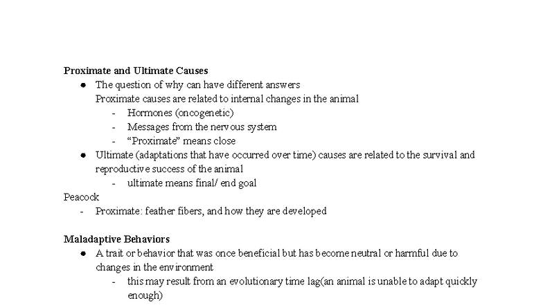 EEB 100 Discussion Review: Proximate & Ultimate Causes in Animal ...