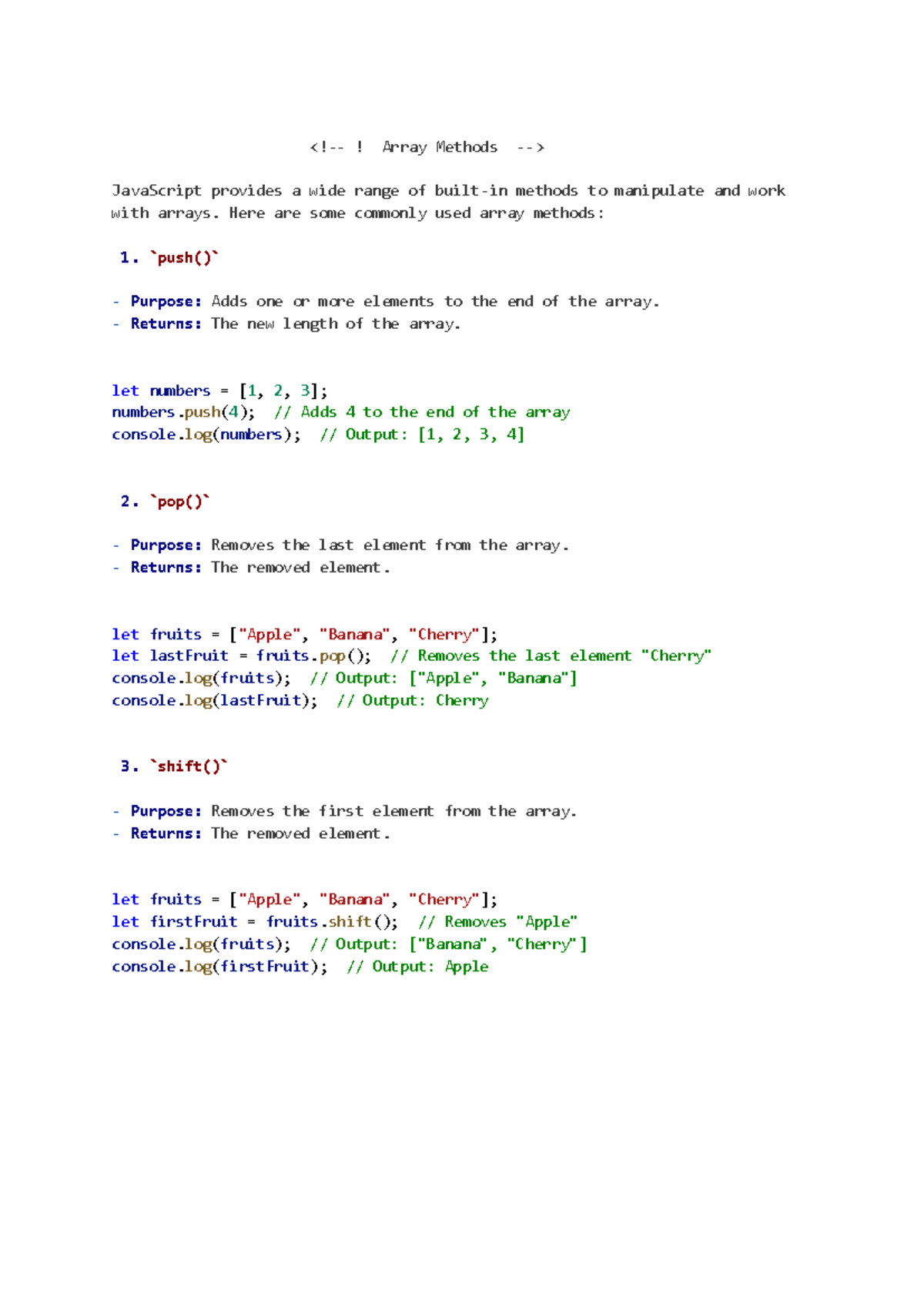 Array Methods in JavaScript: A Comprehensive Guide (CS101) - Studocu
