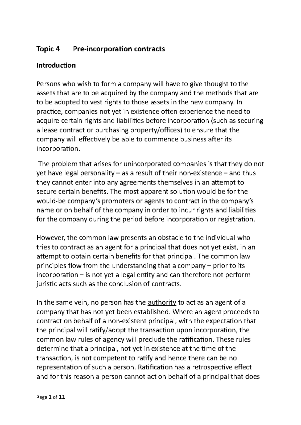 Pre-incorporation Contracts & Section 21: Key Legal Principles - Studocu