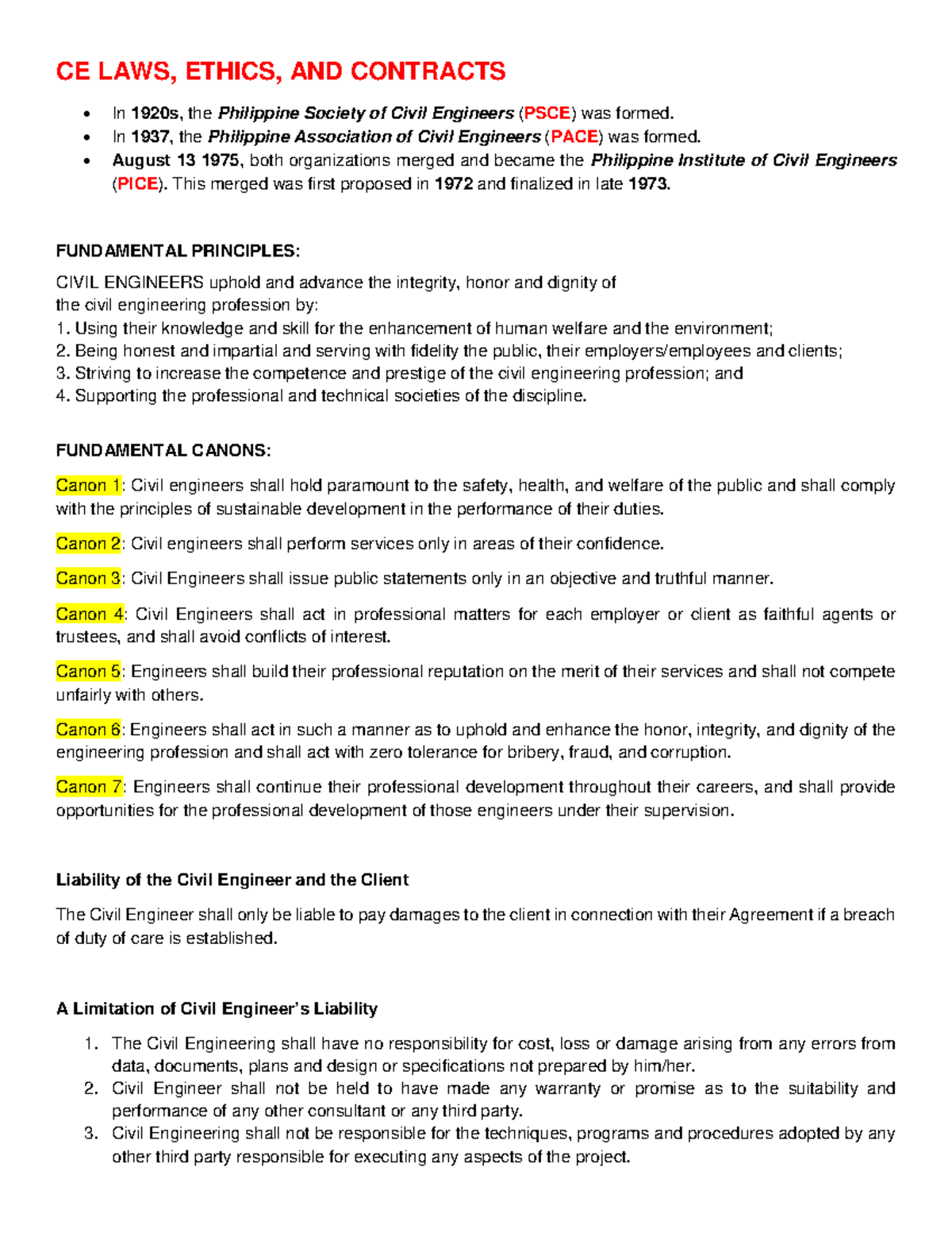 CE LAWS EXAM Reviewer: Key Principles & Regulations in Civil Engineering - Studocu