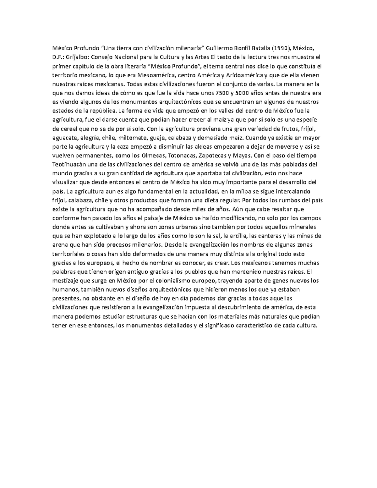 Resumen del Capítulo 1 de "México Profundo" - Guillermo Bonfil (1990) - Studocu