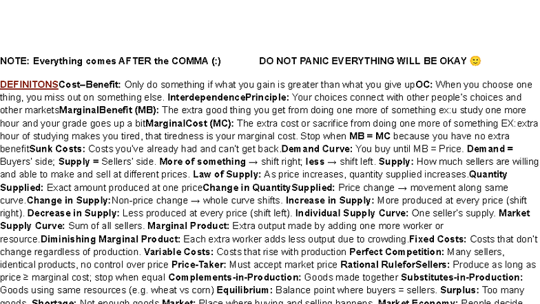 EC120 Midterm Cheat Sheet: Key Economic Concepts & Formulas - Studocu