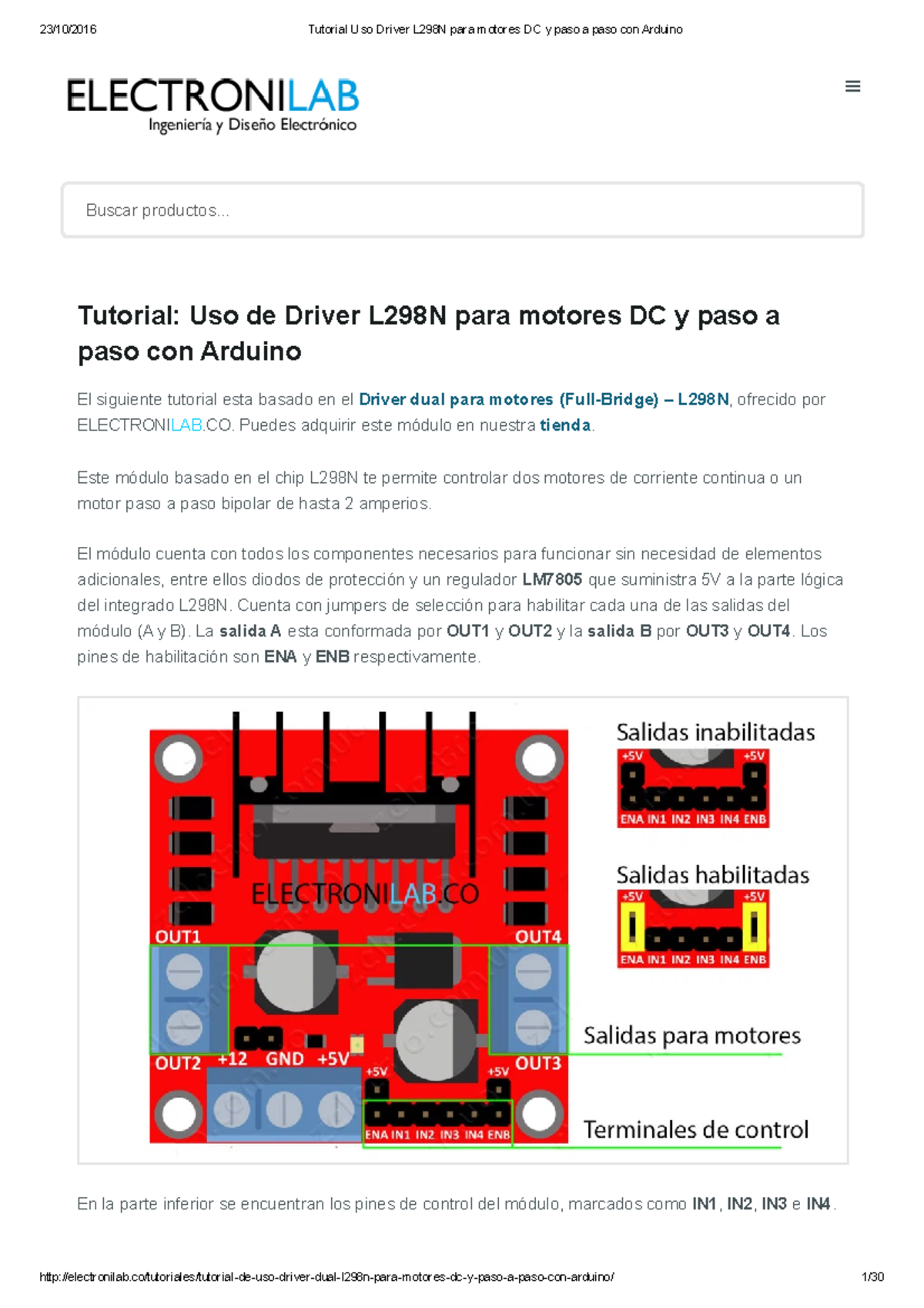 Tutorial Completo del Driver L298N para Motores DC y Paso a Paso con Arduino - Studocu