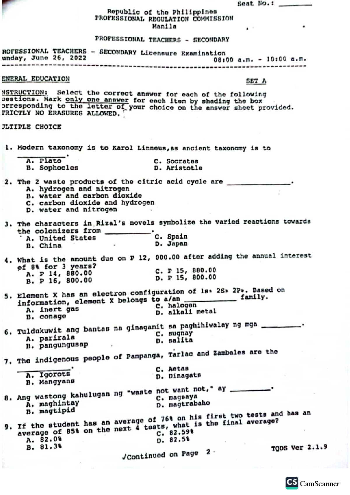 GEN-ED - It's for additional learning on professional teacher - Seat No ...