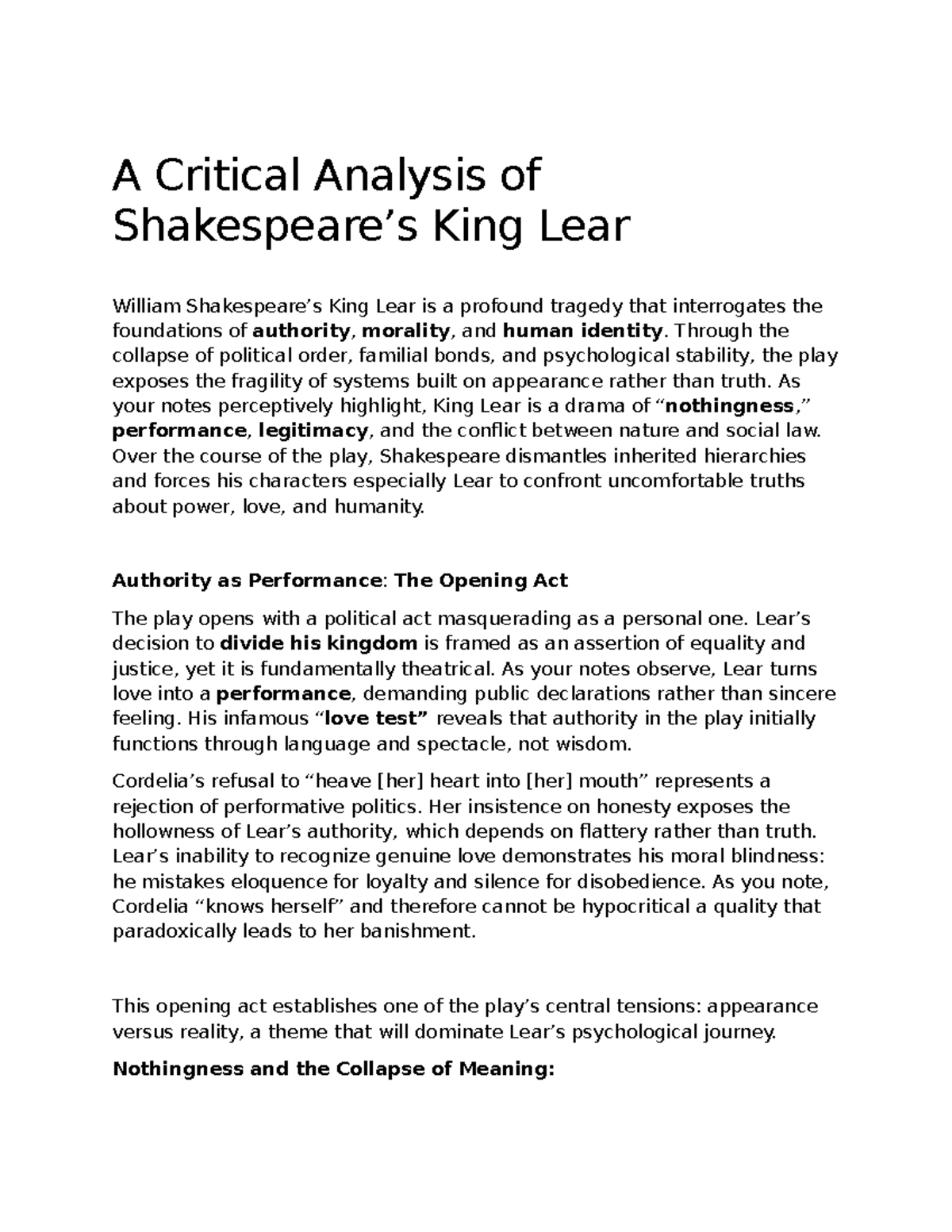King Lear (ENG 201) - Critical Analysis Study Notes - Studocu